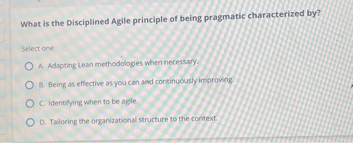 Solved What is the Disciplined Agile principle of being | Chegg.com
