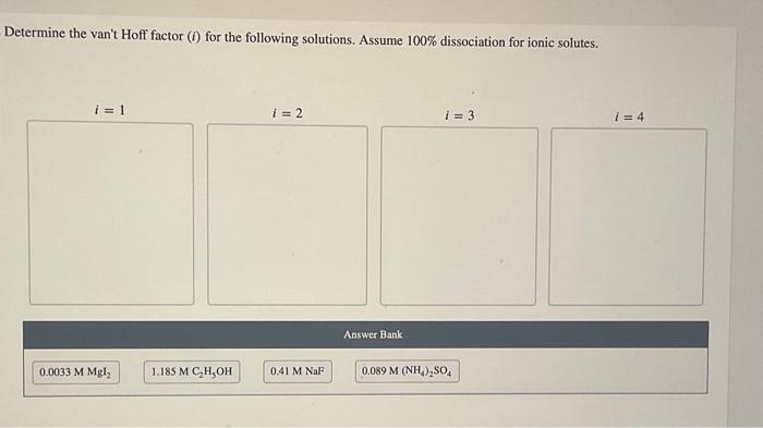 Solved Determine the van't Hoff factor ( i ) for the | Chegg.com