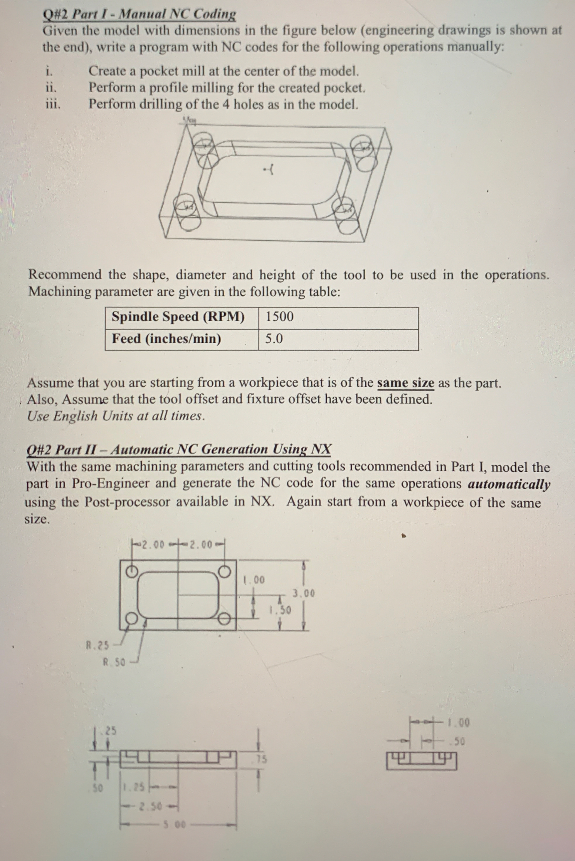 Solved Q#2 ﻿Part I-Manual NC CodingGiven the model with | Chegg.com