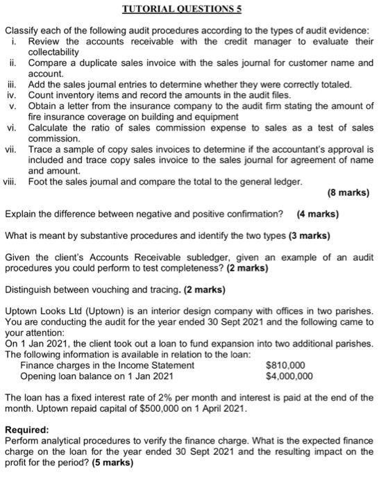 Solved TUTORIAL QUESTIONS 5 Classify each of the following | Chegg.com