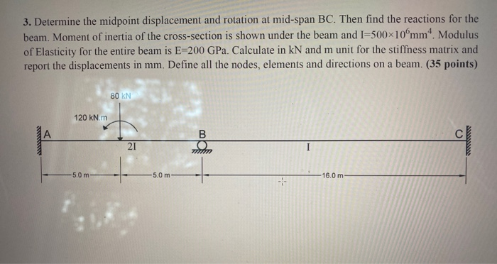 Solved 3. Determine the midpoint displacement and rotation | Chegg.com