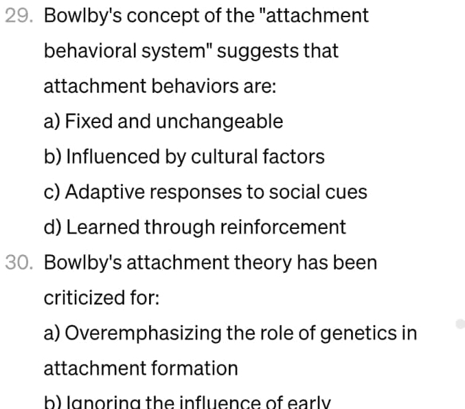 Solved Bowlby's concept of the "attachment behavioral | Chegg.com