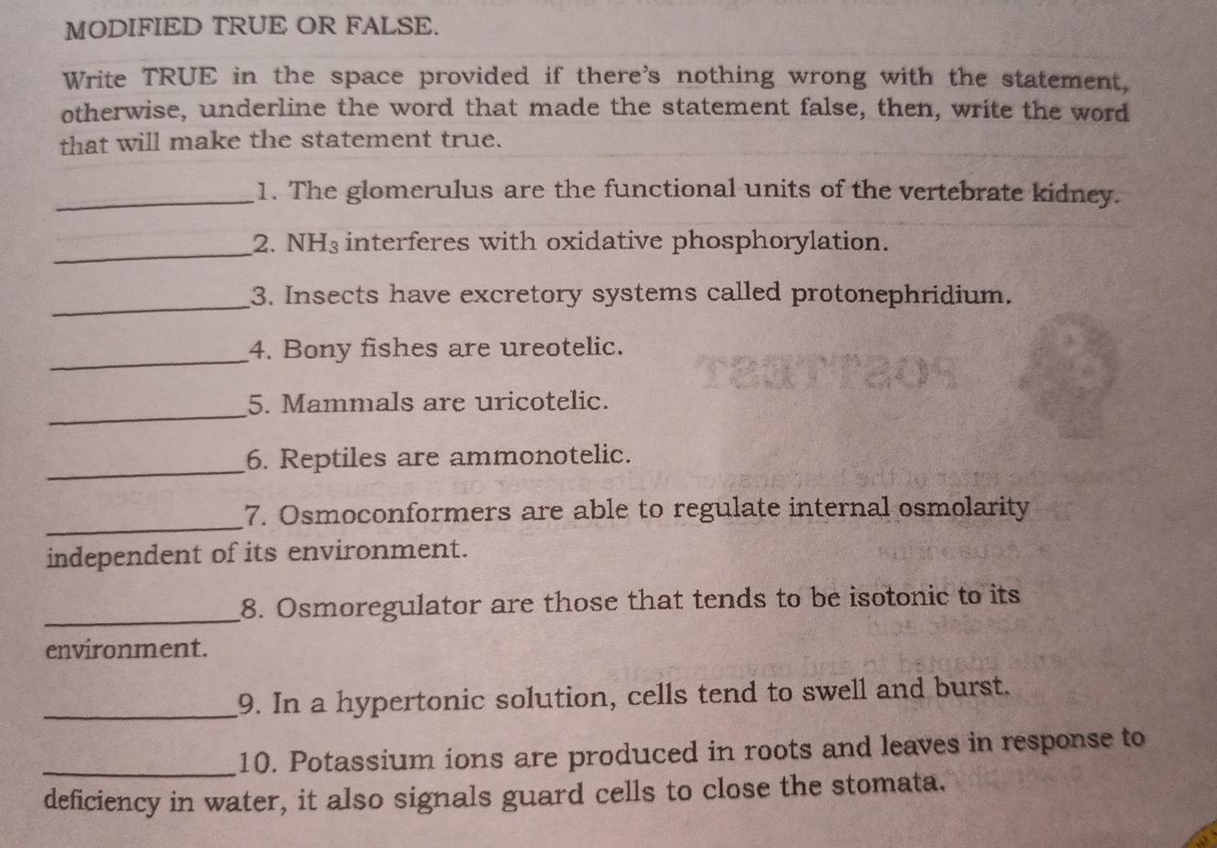 Solved MODIFIED TRUE OR FALSE. Write TRUE in the space | Chegg.com