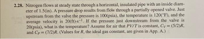Solved 28. Nitrogen flows at steady state through a | Chegg.com