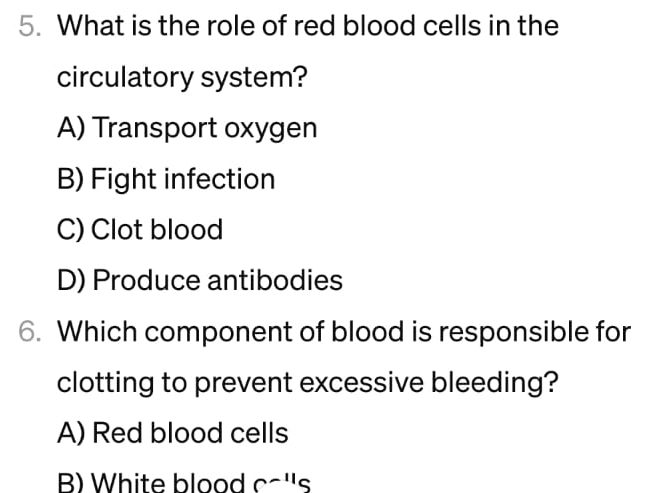 Solved What is the role of red blood cells in the | Chegg.com