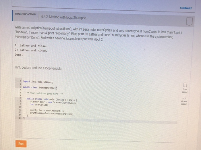 Solved Feedback CHALLENGE ACTIVITY 6 4 1 Method With Br