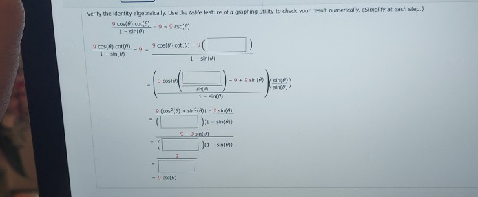 Solved Verify the identity algebraically. Use the table | Chegg.com