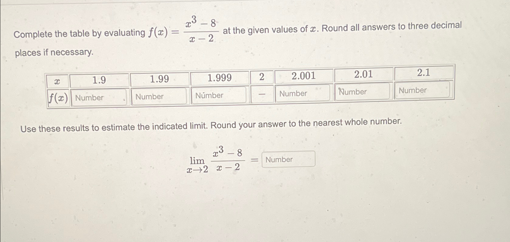 Solved Complete the table by evaluating f(x)=x3-8x-2 ﻿at the | Chegg.com