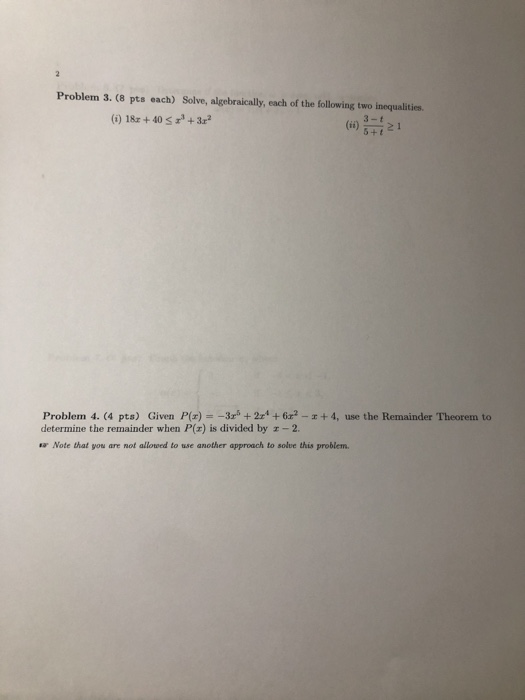 Solved Problem 3. (8 pts each) Solve, algebraically, each of | Chegg.com