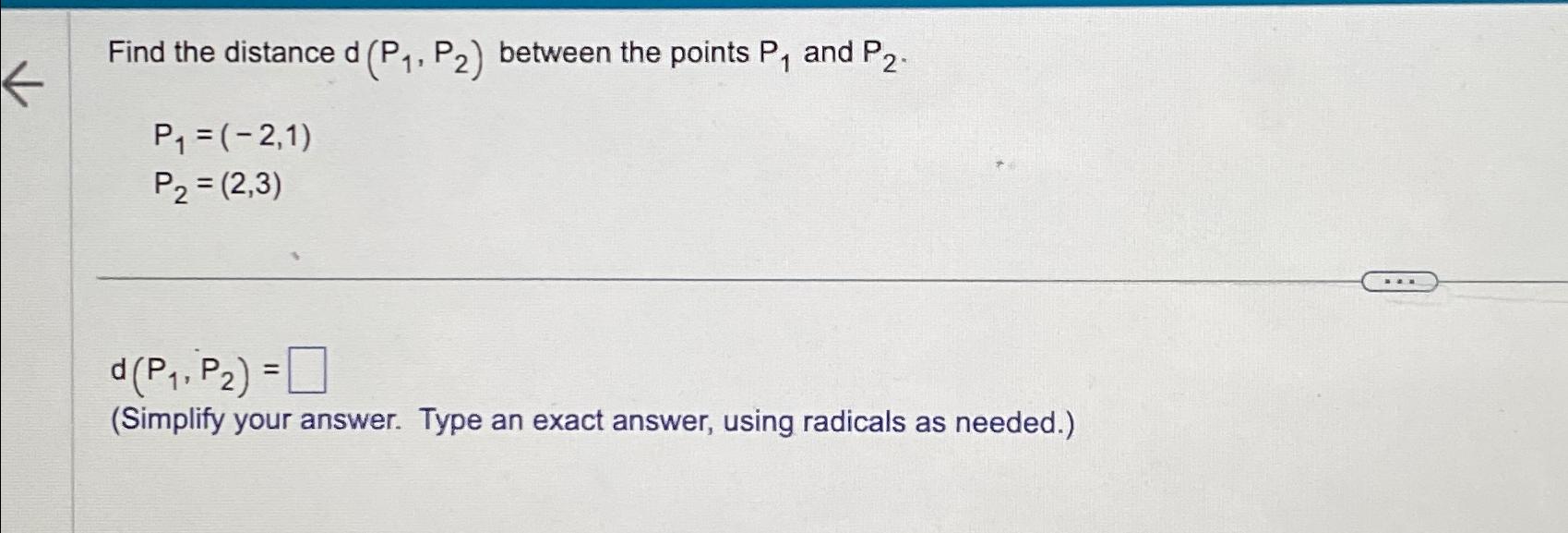 Solved Find the distance d(P1,P2) ﻿between the points P1 | Chegg.com