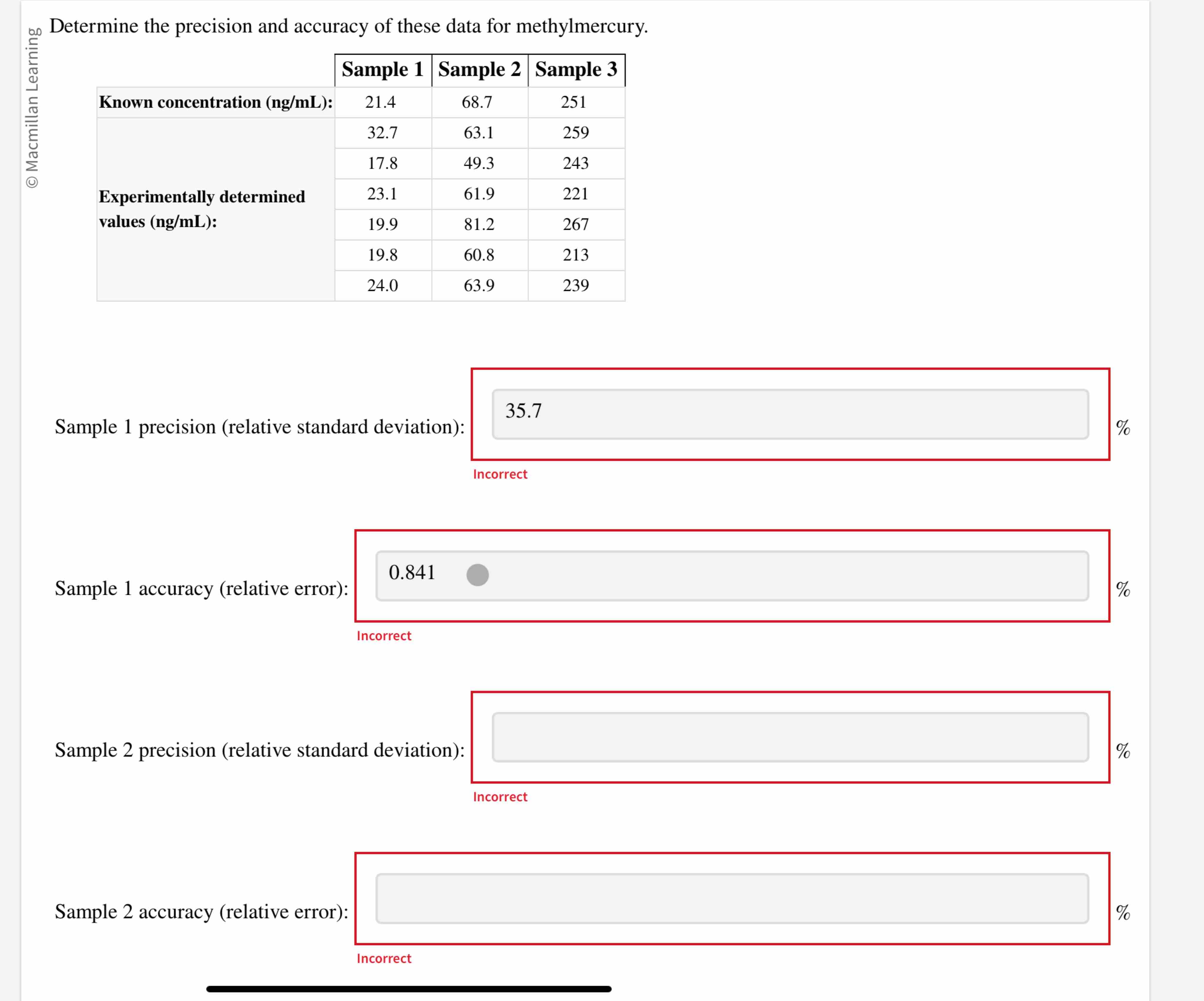 Solved b. ﻿Determine the precision and accuracy of these | Chegg.com