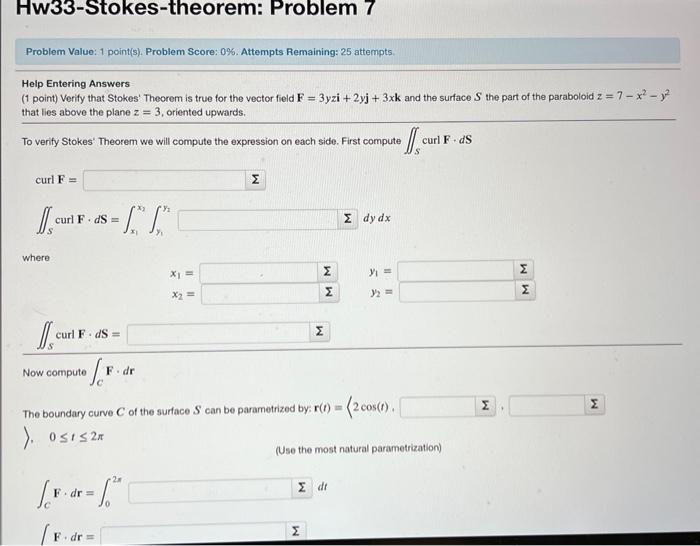 Solved Help Entering Answers (1 point) Verify that Stokes' | Chegg.com
