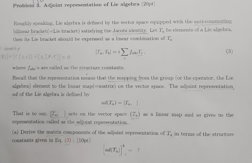 Solved Problem 3. ﻿Adjoint representation of Lie algebra | Chegg.com