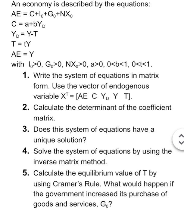 Solved An economy is described by the equations: AE = | Chegg.com