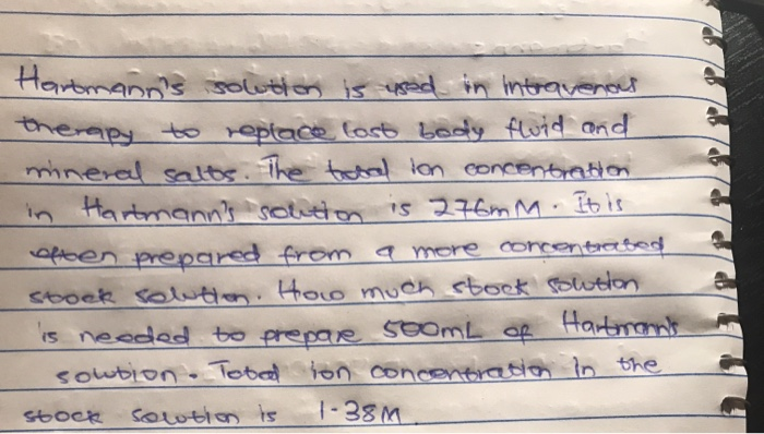 Solved Hartmann's solution is wood in intravenous therapy to | Chegg.com