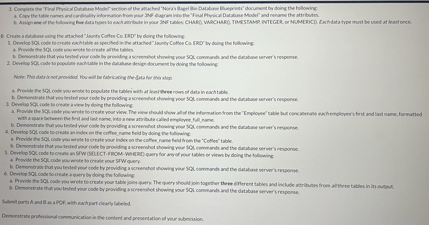 Complete the "Final Physical Database Model" section | Chegg.com