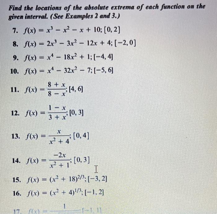Solved Find the locations of the absolute extrema of each | Chegg.com