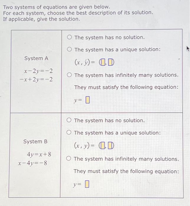 Solved Two systems of equations are given below. For each | Chegg.com