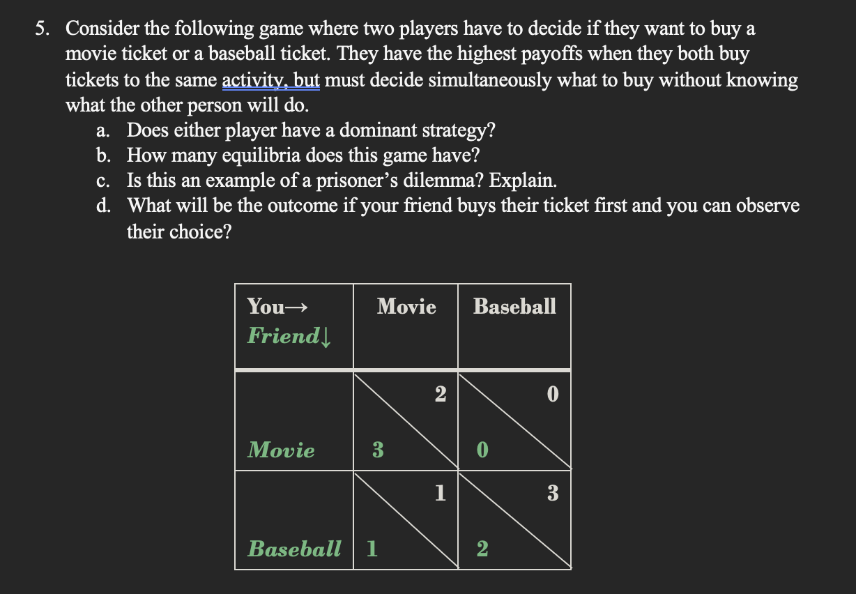 Solved 5. ﻿Consider the following game where two players | Chegg.com