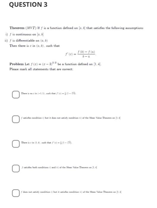 Solved Theorem (Rolle's Theorem) Iff is a function defined | Chegg.com