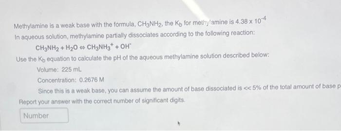 Solved Methylamine is a weak base with the formula, CH3NH2, | Chegg.com
