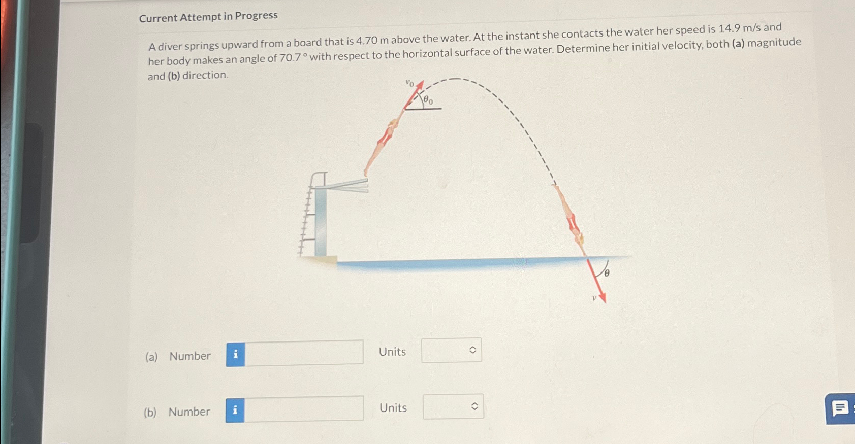 Solved Current Attempt in ProgressA diver springs upward | Chegg.com