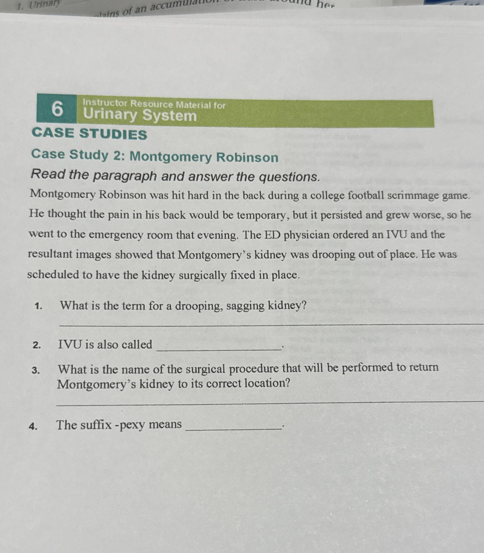 Solved 6Instructor Resource Material forUrinary SystemCASE | Chegg.com