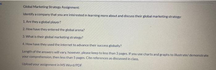 Solved Global Marketing Strategy Assignment: Identify a | Chegg.com