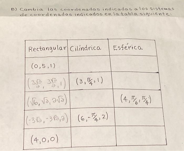 Solved 8) Cambia las coordenadas indicadas a los sistemas de | Chegg.com