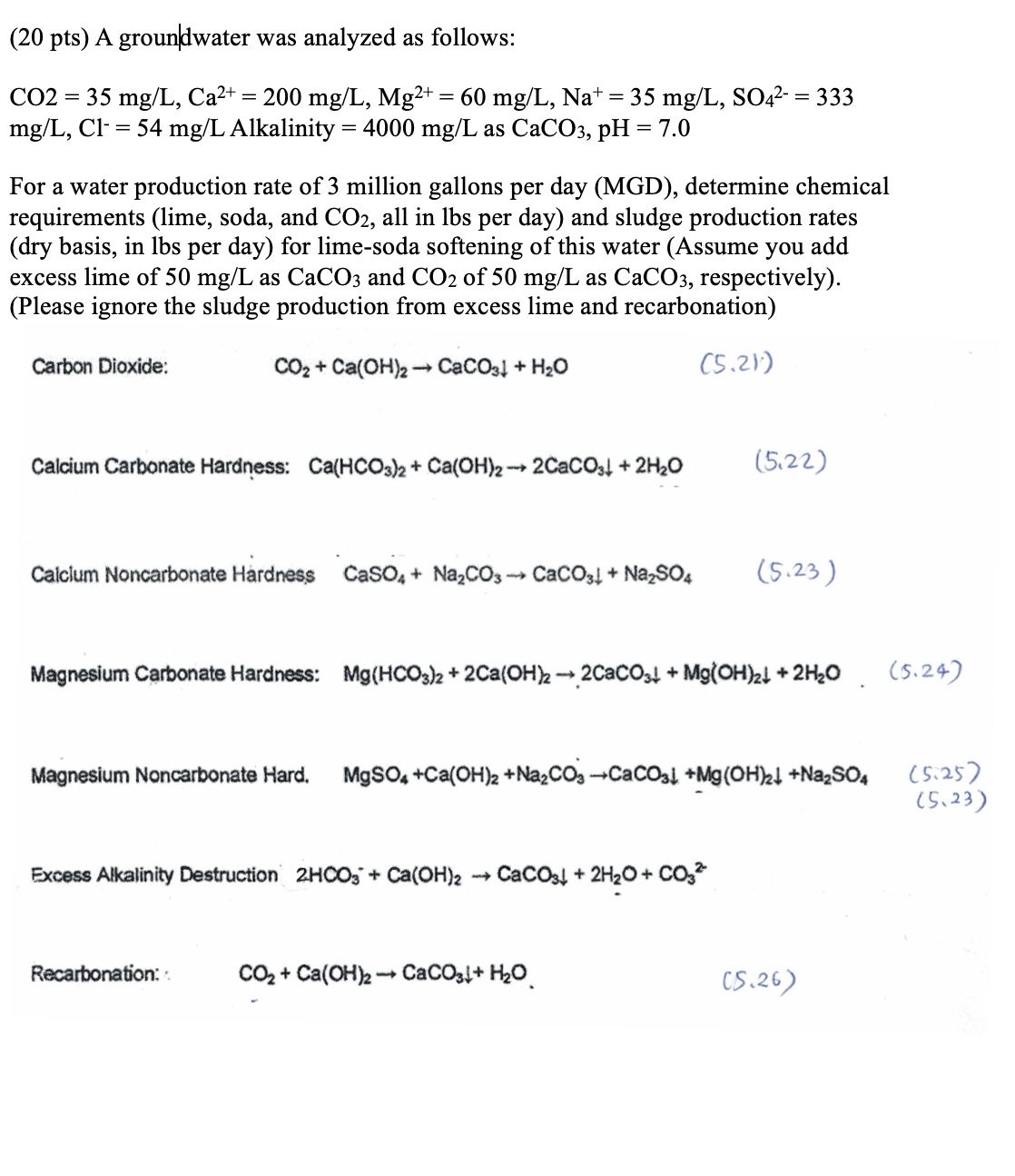 Solved (20 ﻿pts) ﻿A groundwater was analyzed as | Chegg.com