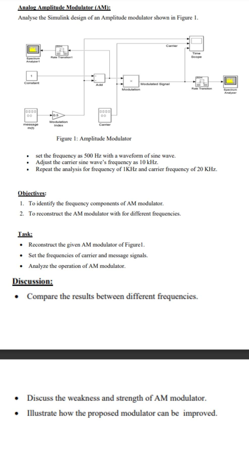 Analog Amplitude Modulator (AM): Analyse the Simulink | Chegg.com