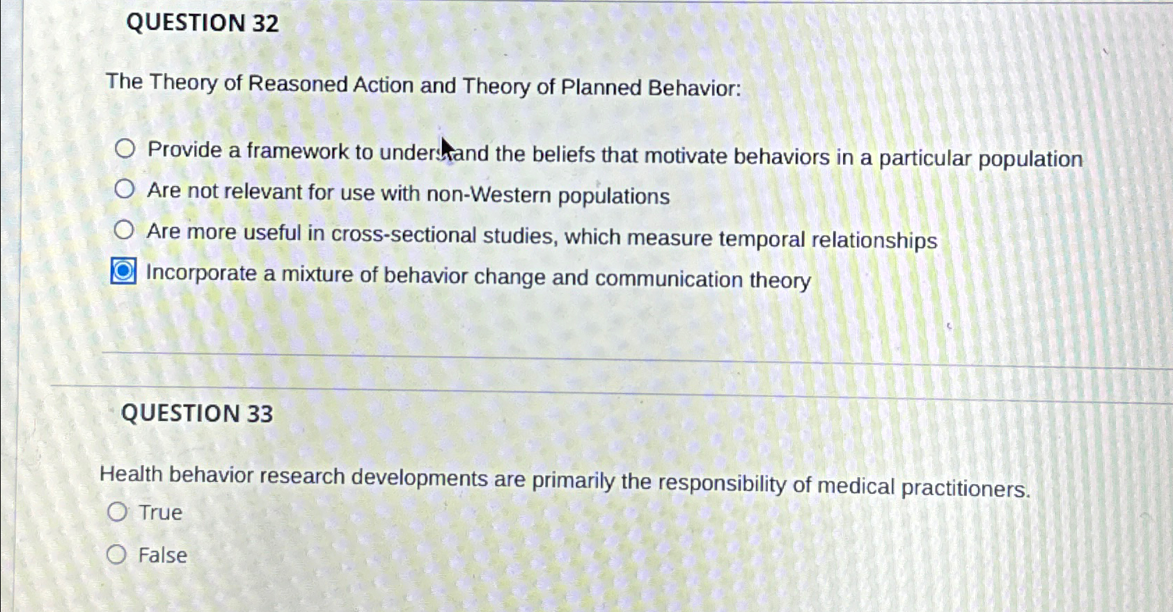 Solved QUESTION 32The Theory of Reasoned Action and Theory | Chegg.com