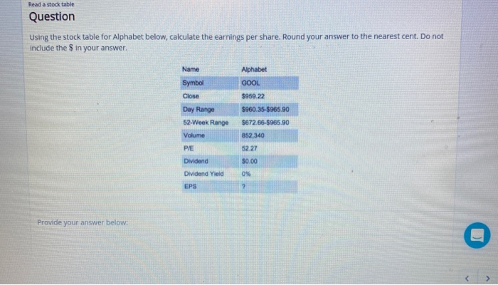 Solved Read a stock table Question Using the stock table for | Chegg.com
