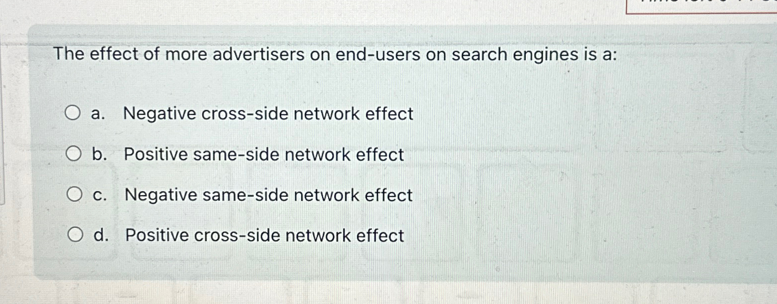 Solved The effect of more advertisers on end-users on search | Chegg.com