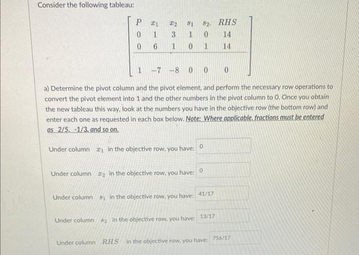 Solved Consider the following tableau: | Chegg.com