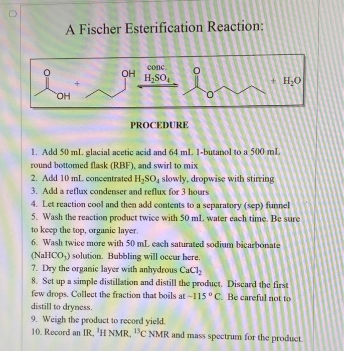 Solved A Fischer Esterification Reaction: OH conc. H2SO4 + | Chegg.com