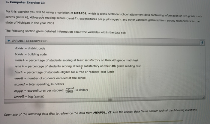 Solved 1. Computer Exercise C3 For this exercise you will be | Chegg.com