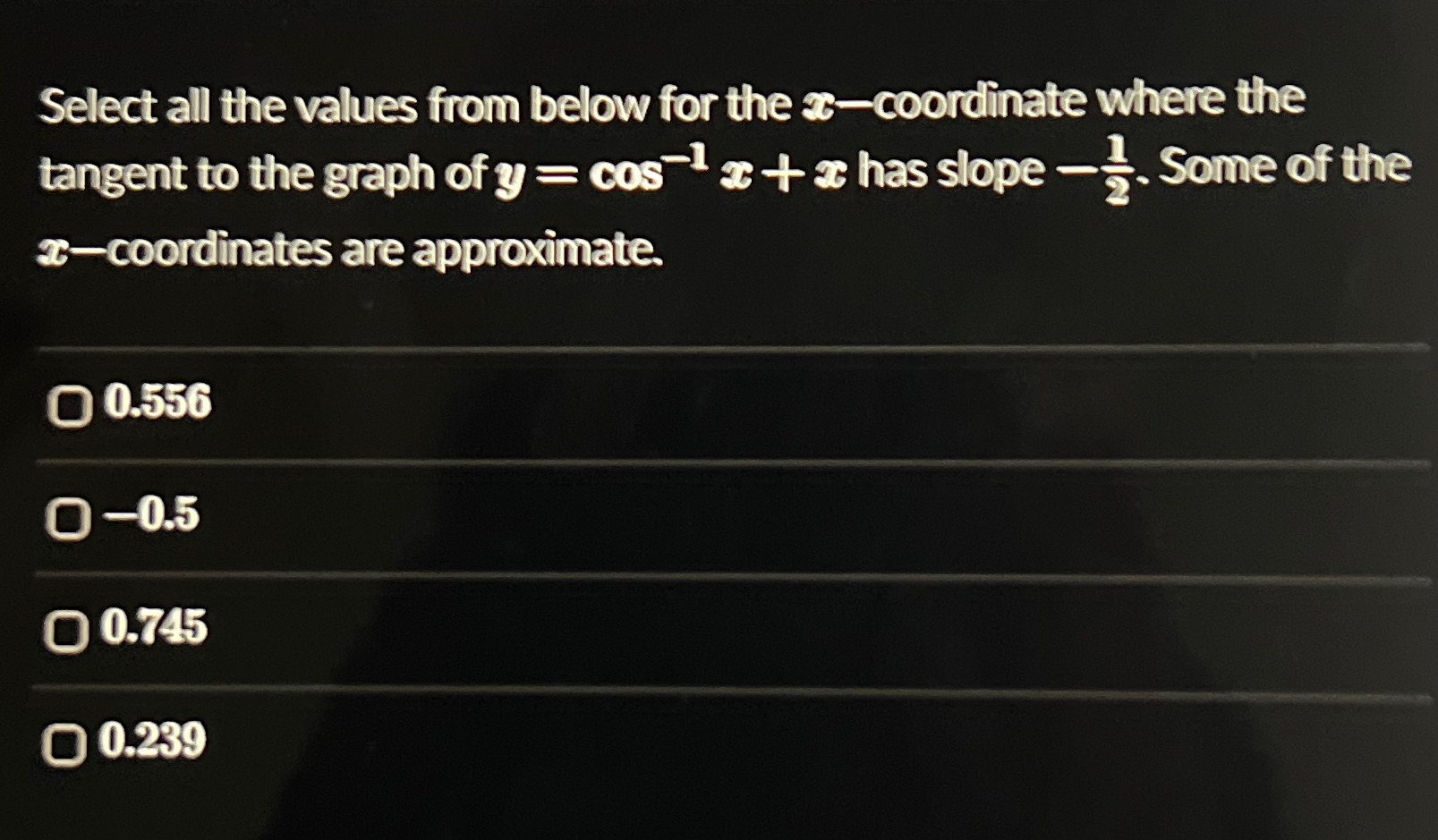 Solved Select all the values from below for the z-coordinate | Chegg.com