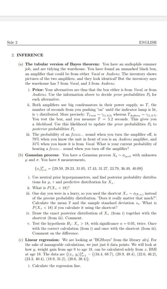 2. INFERENCE (a) The tabular version of Bayes | Chegg.com