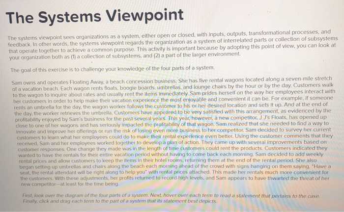 Solved The Systems Viewpoint The systems viewpoint sees | Chegg.com