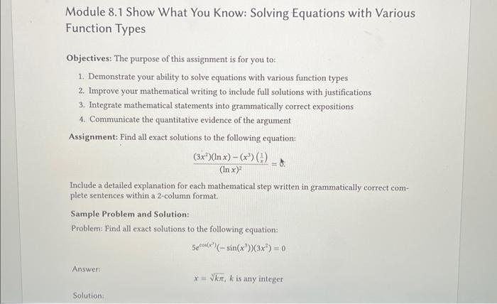 Solved Module 8.1 Show What You Know: Solving Equations with | Chegg.com