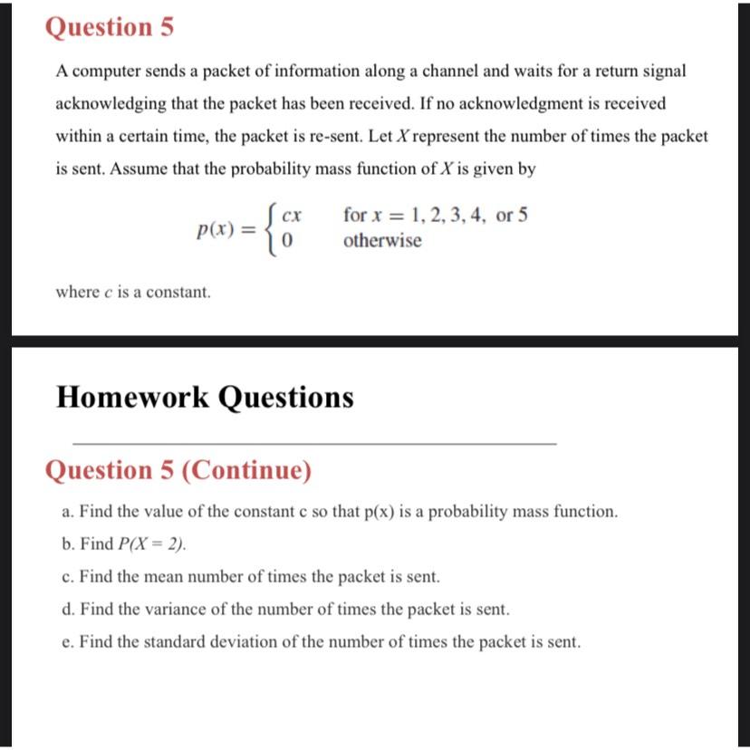Solved Question 5A computer sends a packet of information | Chegg.com