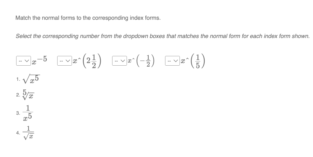 Solved Match the normal forms to the corresponding index | Chegg.com