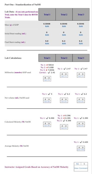 Solved Part One - Standardization of NaOH | Chegg.com