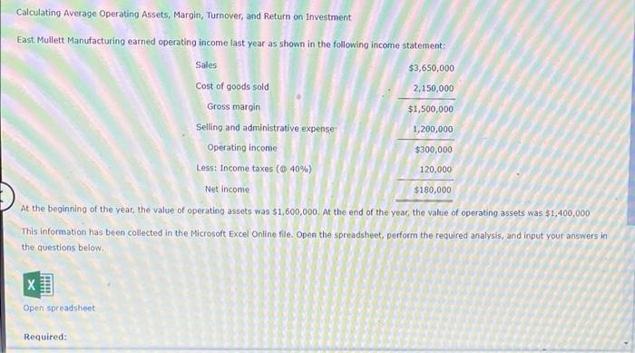 Solved Calculating Average Operating Assets, Margin, | Chegg.com