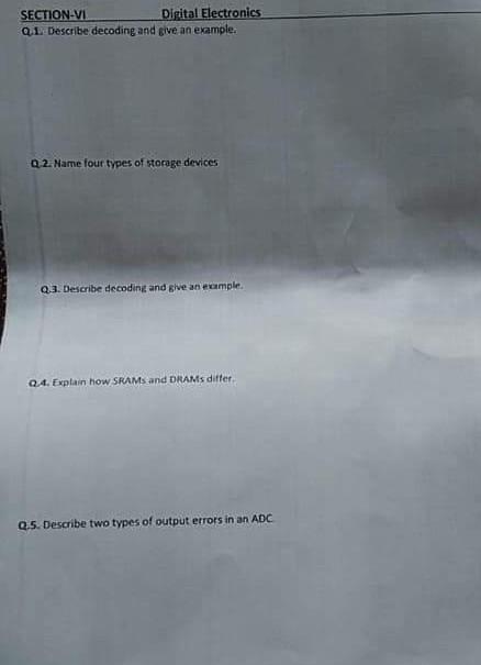 Solved SECTION-VI Digital Electronics 01. Describe decoding | Chegg.com