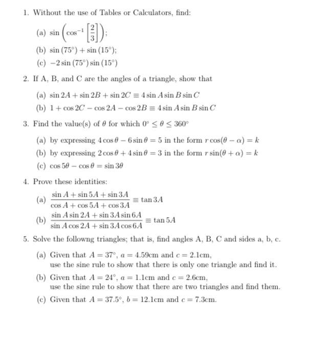 Solved 1. Without the use of Tables or Calculators, find: | Chegg.com