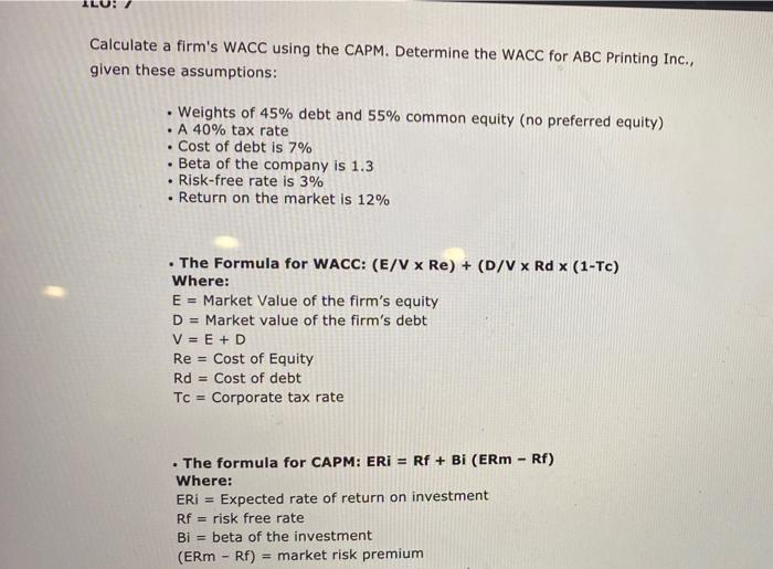 Solved Calculate firms WACC using the CAPM. Determine the | Chegg.com