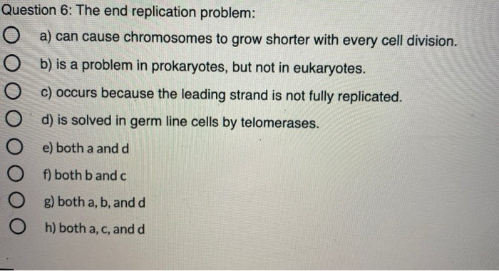 Solved Question 6: The end replication problem: a) can cause | Chegg.com