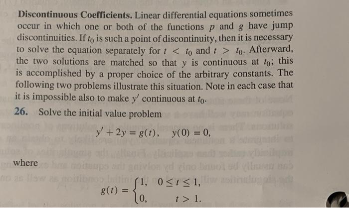 Solved Discontinuous Coefficients. Linear differential | Chegg.com